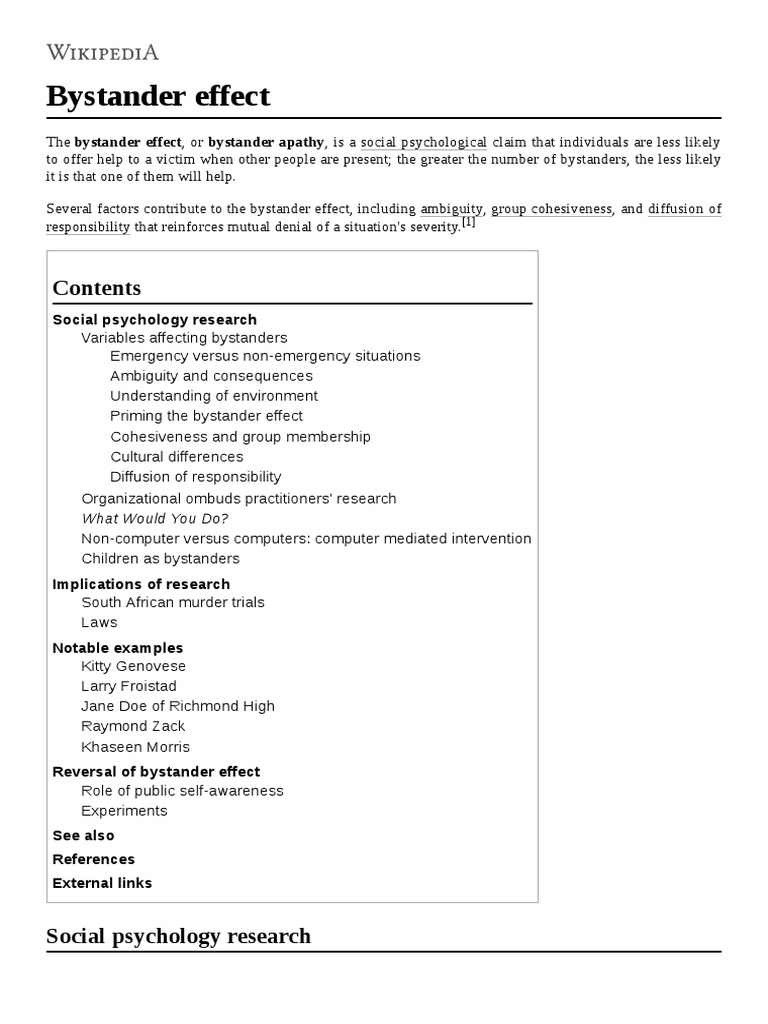 Bystander Effect PDF | PDF | Behavioural Sciences | Psychology