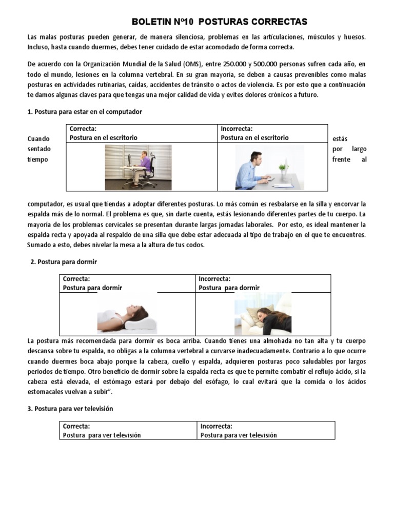 Nº 10 Posturas Correctas | PDF | La columna vertebral | Especialidades Medicas