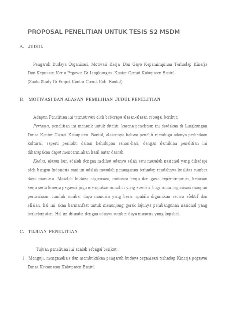 Proposal Penelitian Untuk Tesis S2 MSDM | PDF