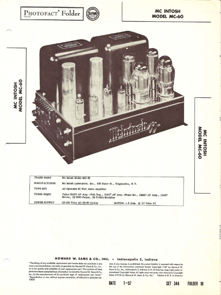 McIntosh MC60 Service Manual Parts List Schematic | PDF