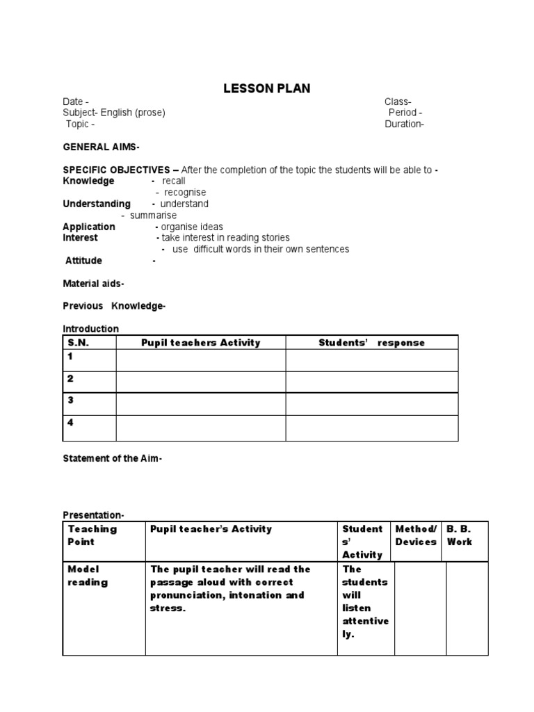 Lesson Plan Format English (Prose Poetry and Drama) | PDF | Poetry ...