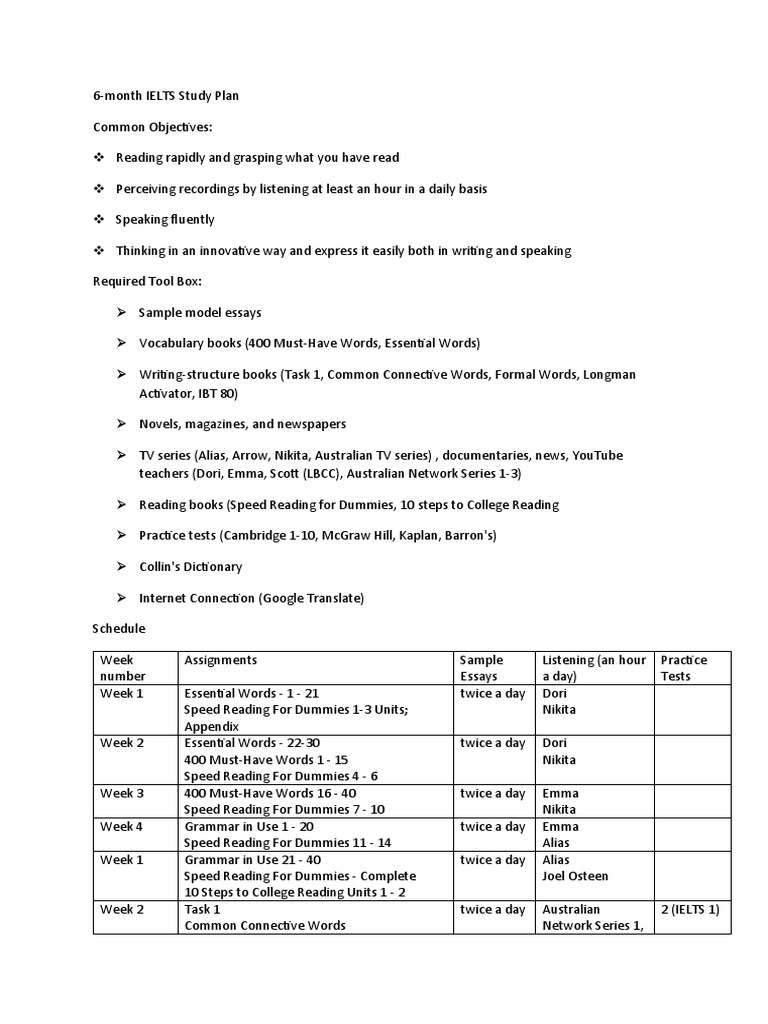 6-Month IELTS Study Plan | PDF | International English Language Testing ...