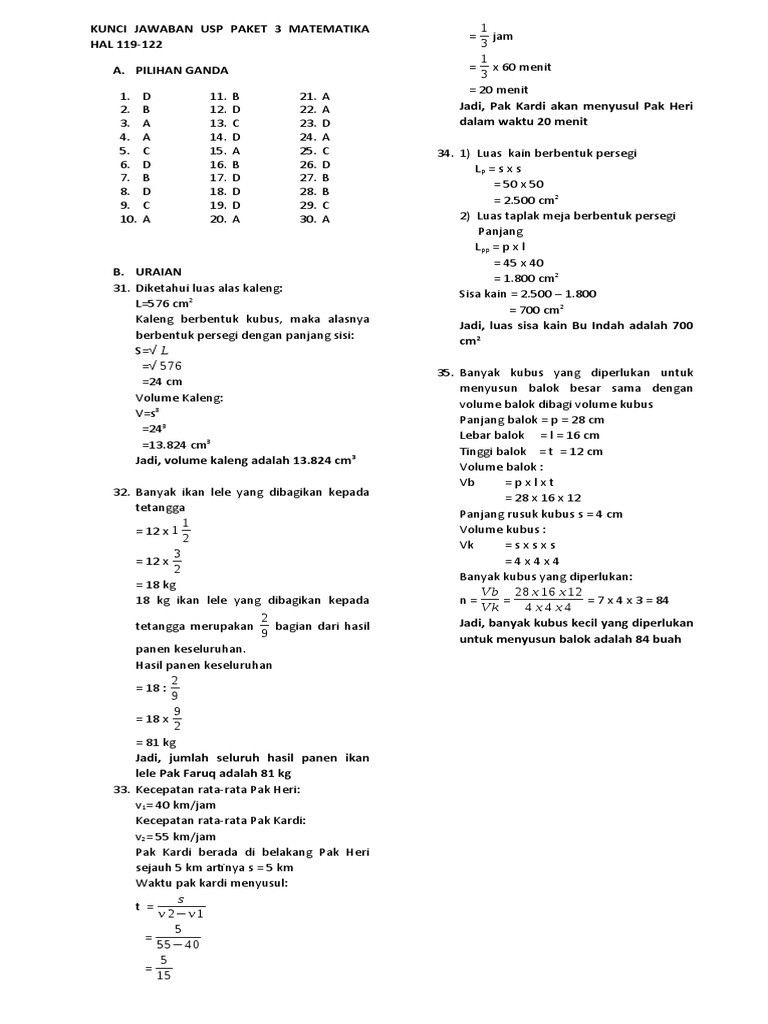 Kunci Jawaban USP Matematika Paket 3 | PDF