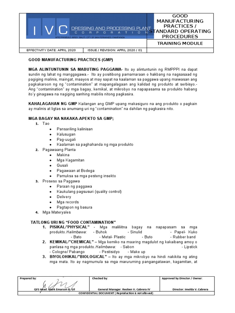 3.1 GMP & Ssop Training Module (Gmp-Rmpppi-01) | PDF