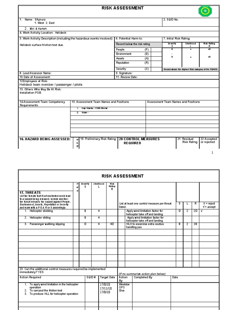Helideck Friction Test Risk Assessment | PDF | Risk Assessment | Risk