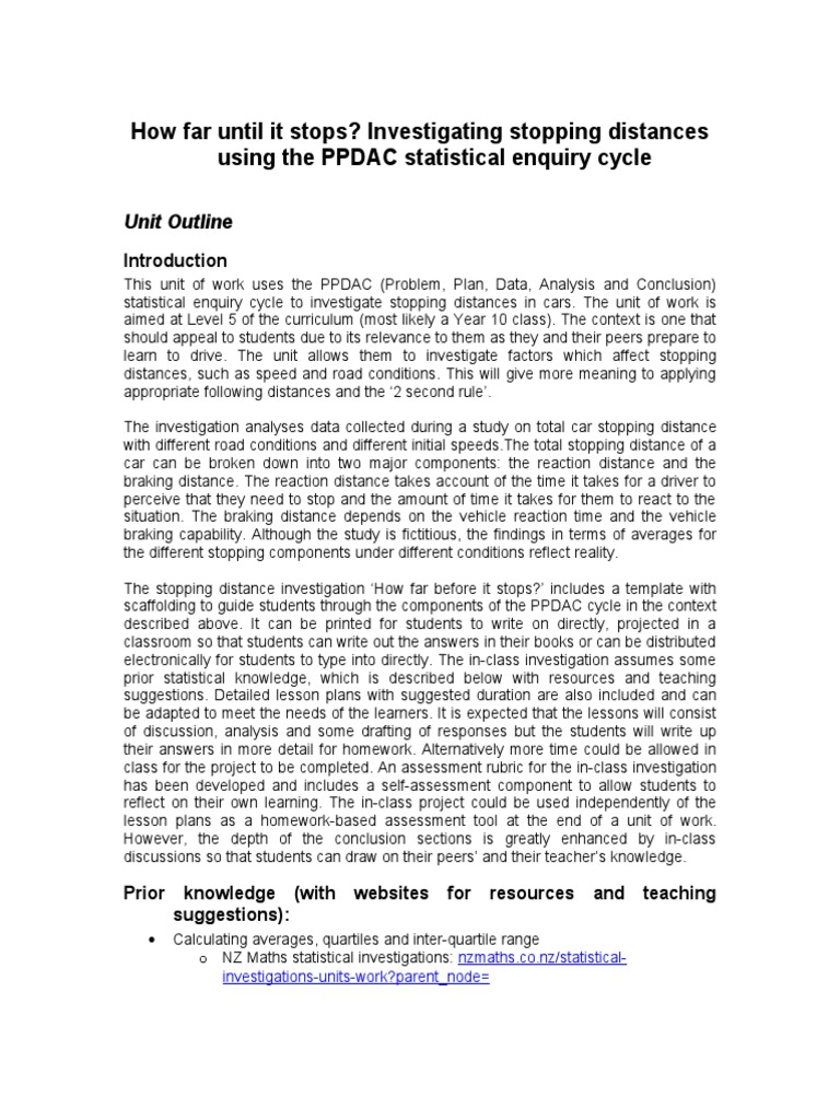 How Far Until It Stops Junior Maths PPDAC Investigation PDF | PDF ...