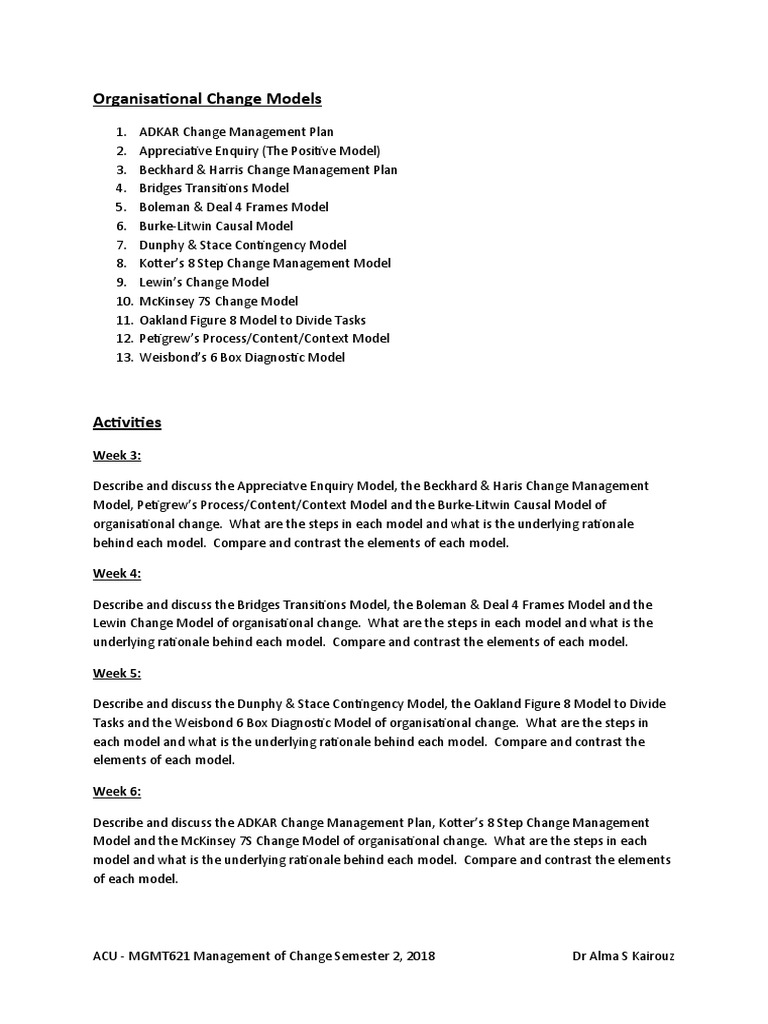 Overview of Organisational Change Models | PDF | Career & Growth