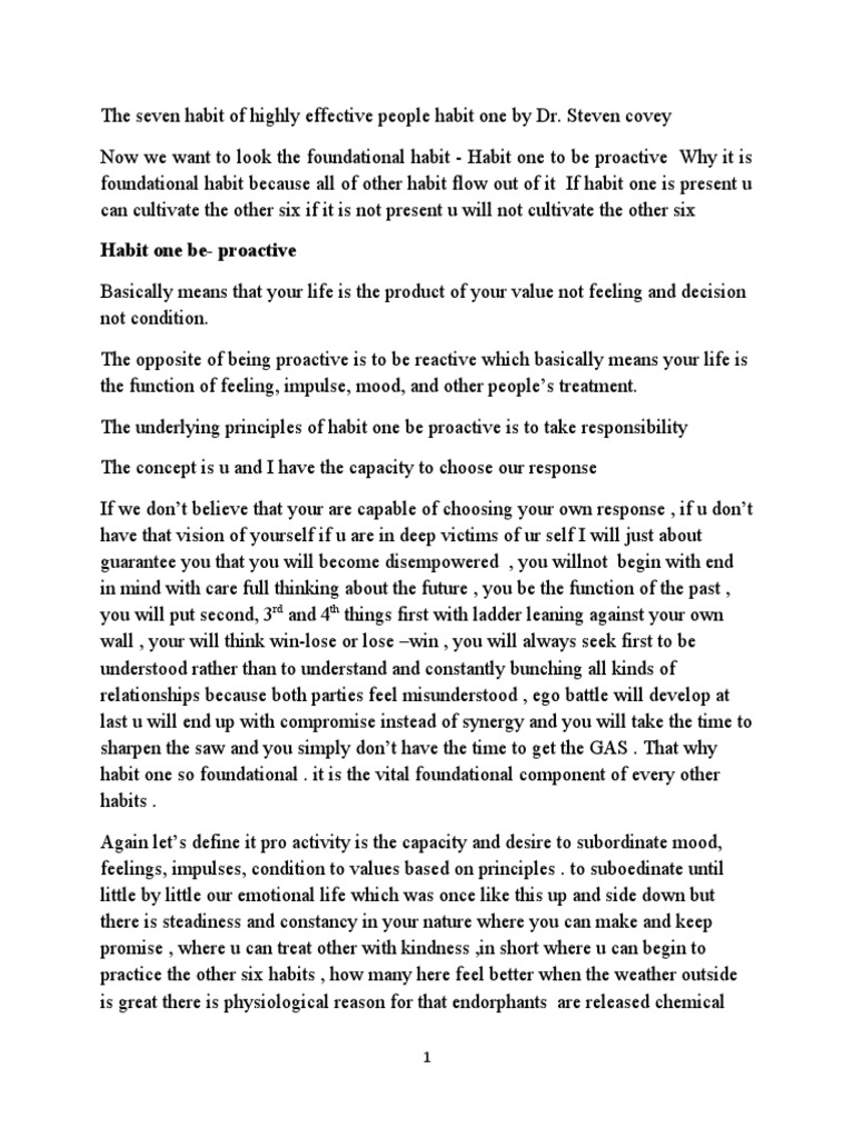 Habit One: Be Proactive Explained | PDF | Free Will | Self Awareness