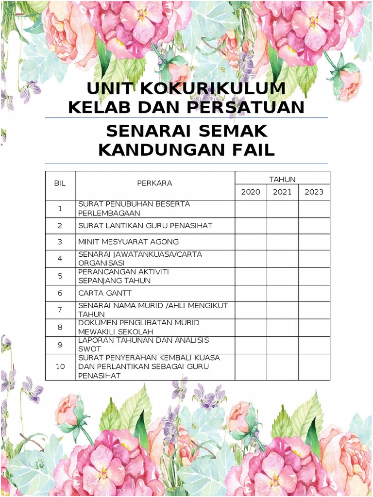 Senarai Semak Dan Divider Fail | PDF