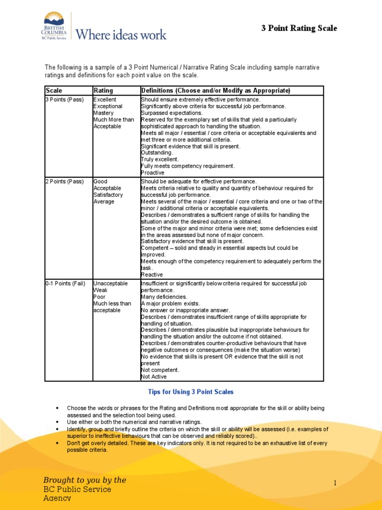 3 Point Performance Rating Scale Guide | PDF | Competence (Human ...