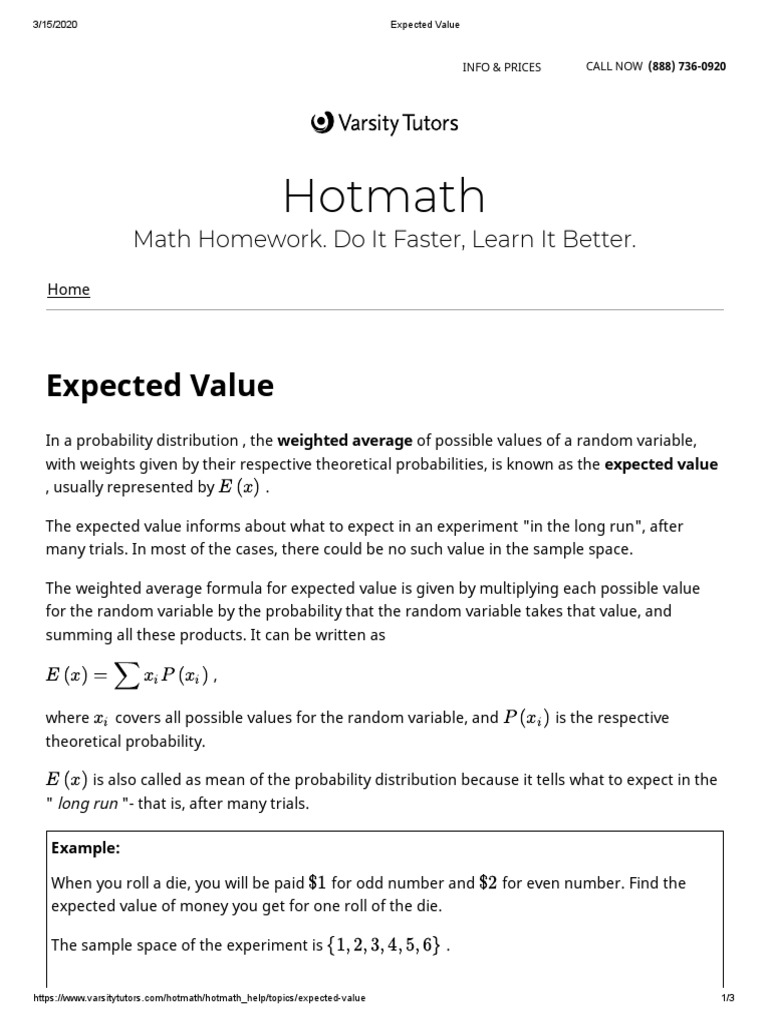 Expected Value - Probability Distribution | PDF | Random Variable ...