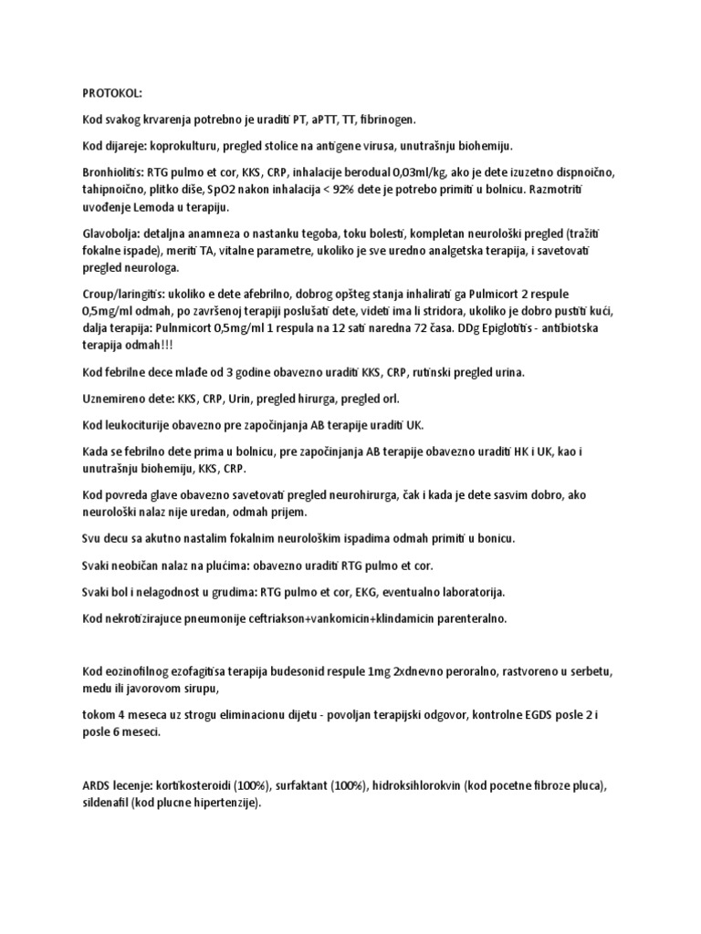 PROTOKOL Pedijatrija | PDF