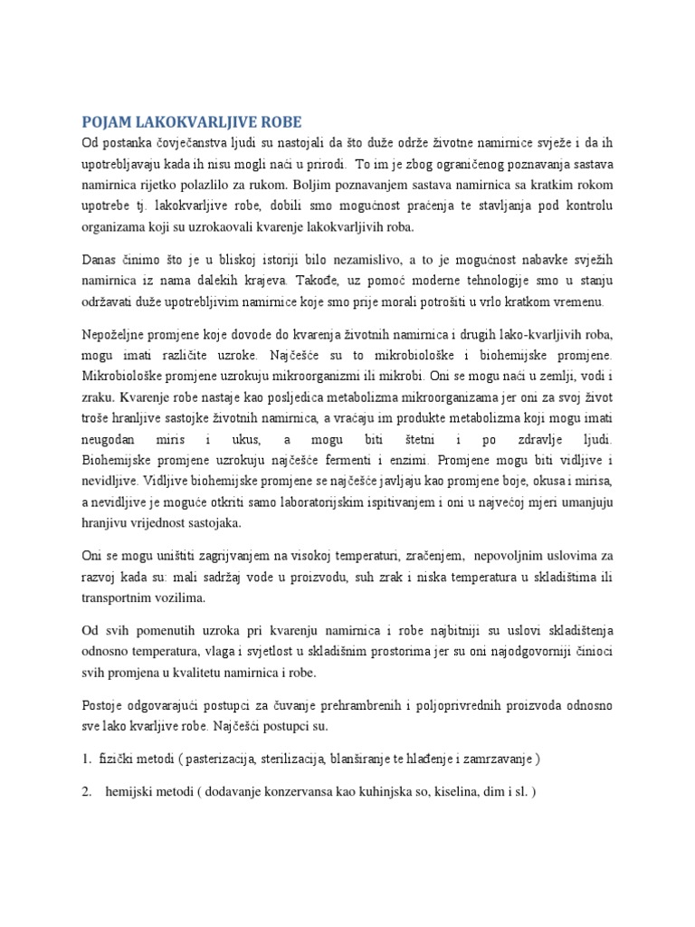 Prevoz Lakokvarljive Robe | PDF