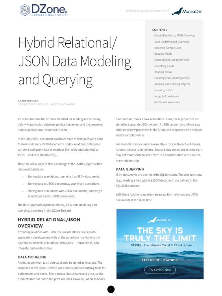 Dzone Refcard Json Data Modeling 325 | PDF | Relational Database | Relational Model