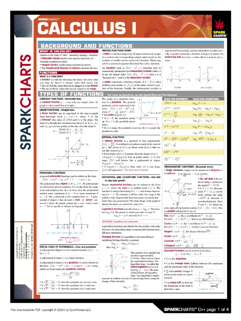 Calculus I SparkChart | PDF