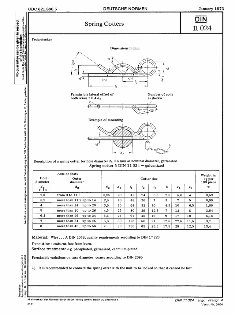 DIN 11024 - Spring Cotters PDF | PDF | Machines | Manufactured Goods