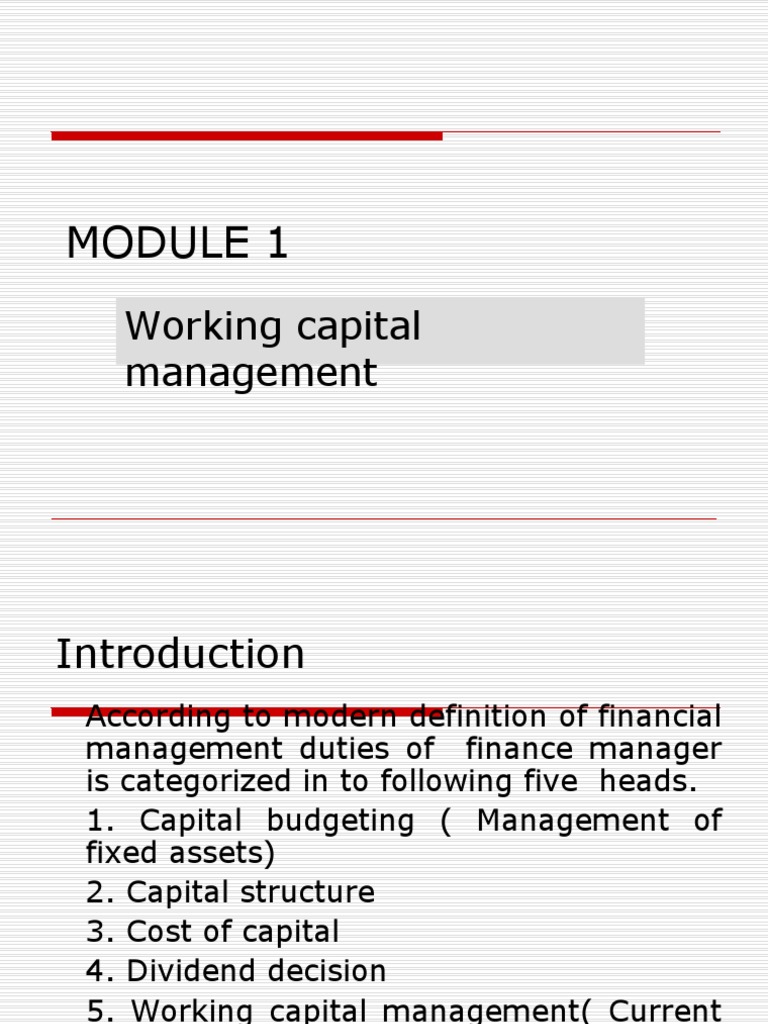 WCM Module 1 | PDF | Working Capital | Inventory