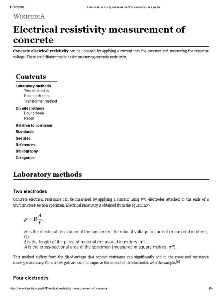 Electrical Resistivity Measurement of Concrete - Wikipedia - PDF (NON ...