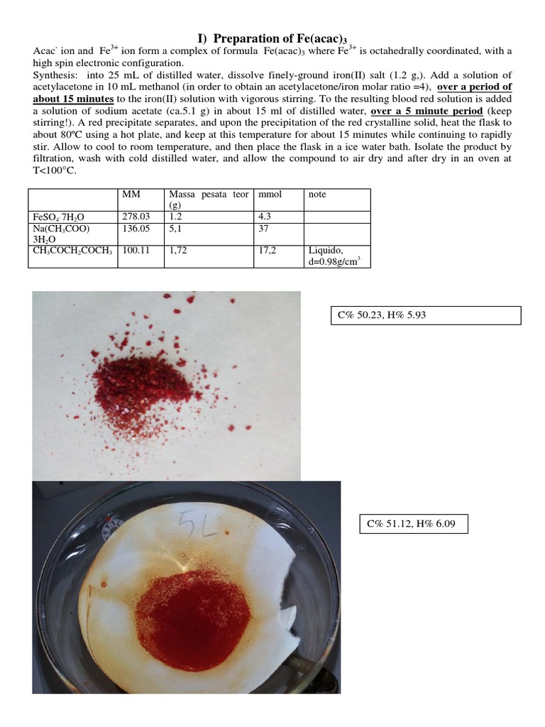Synthesis and Characterization of Iron(III) Acetylacetonate via ...