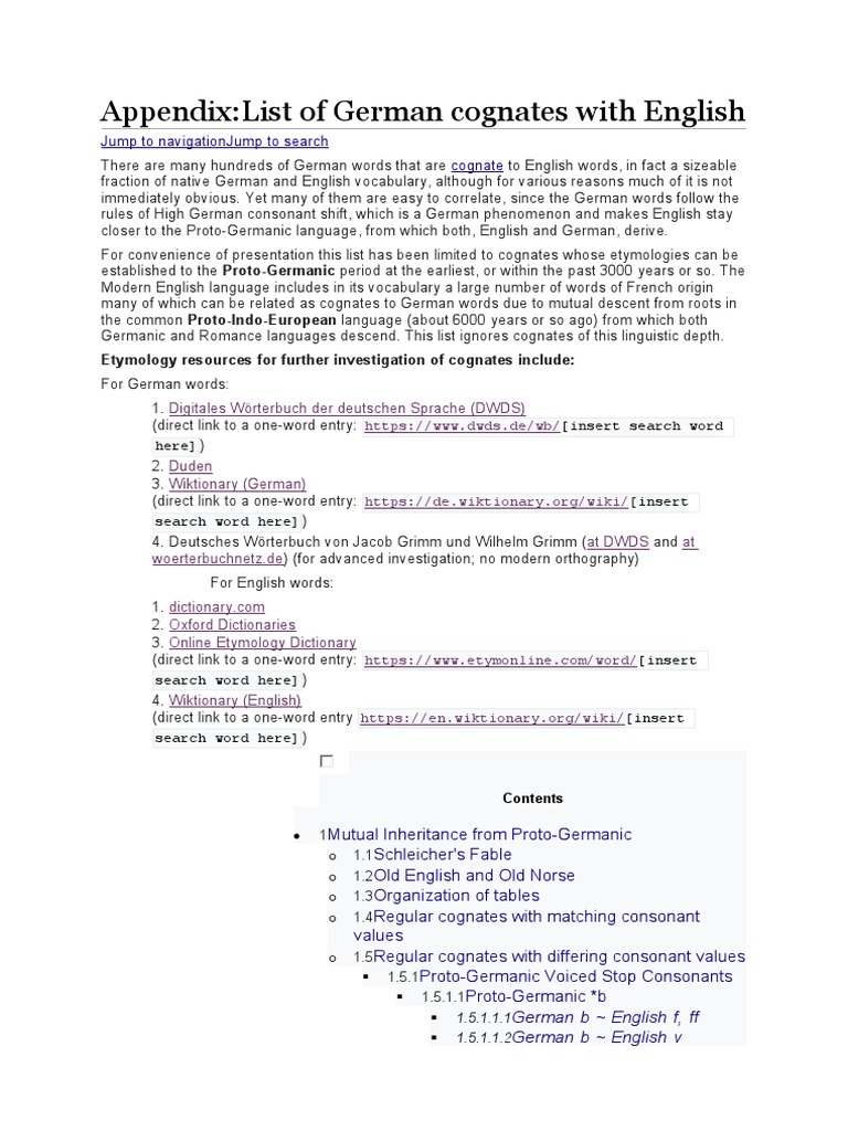 German-English cognate dictionary | PDF | German Language | English ...