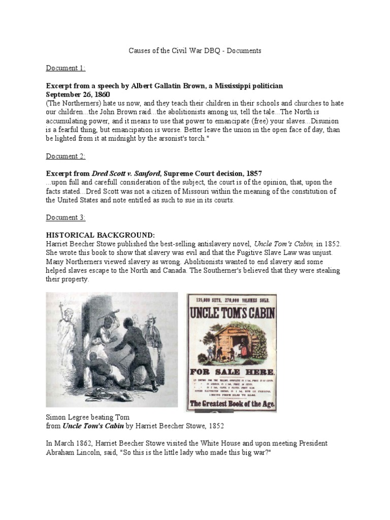 Civil War DBQ | PDF | Southern United States | Uncle Tom's Cabin