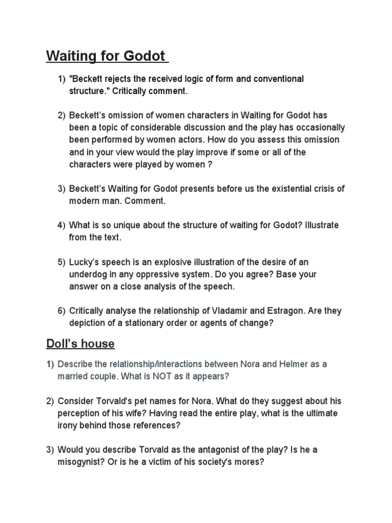 Waiting For Godot Drama | PDF | A Doll's House | Theatre