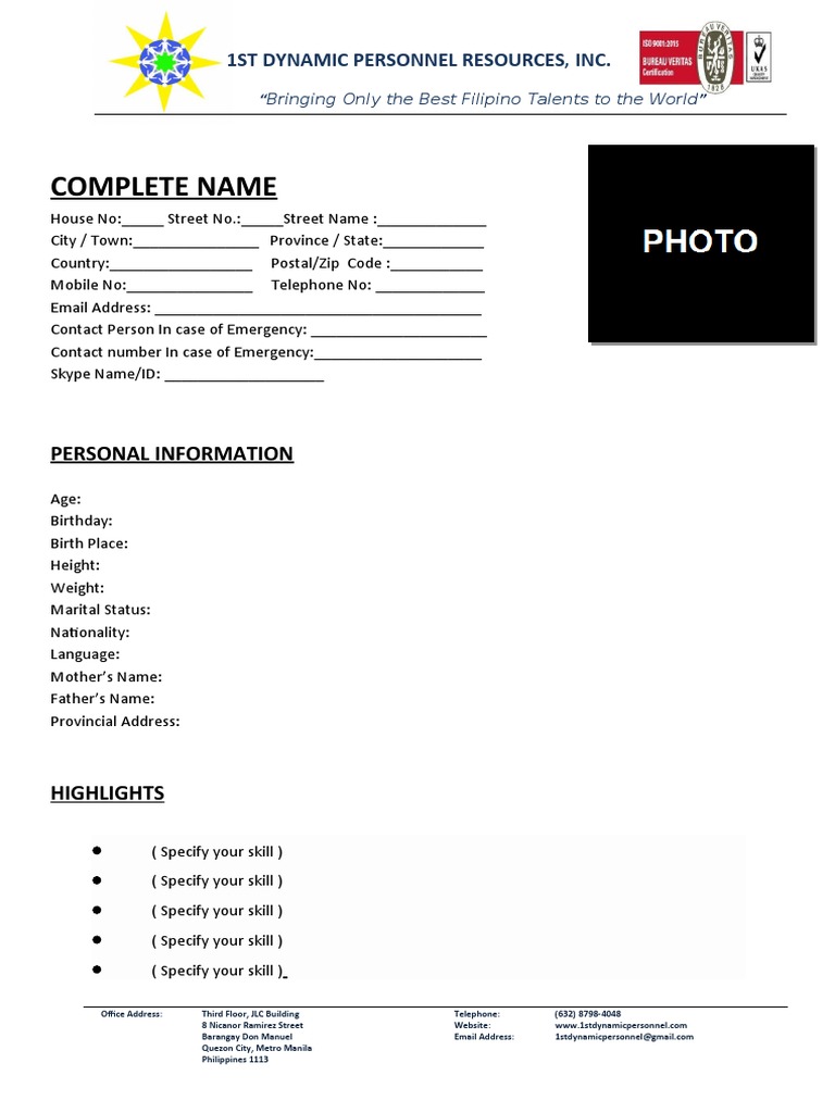 1st Dynamic Application Form | PDF | Manila | Philippines