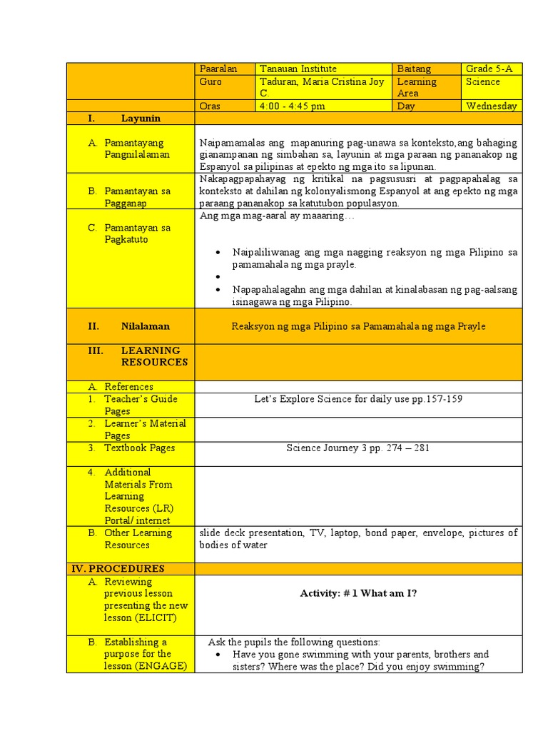 LESSON PLAN Aral Pan 5 | PDF | River | Water Pollution