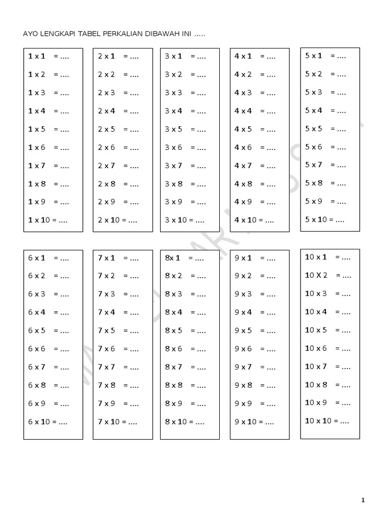 AYO LENGKAPI TABEL PERKALIAN DIBAWAH INI Math | PDF