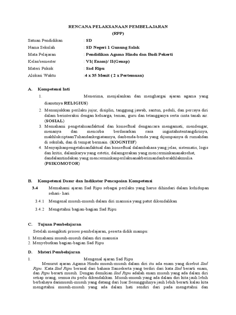 RPP Sad Ripu 1 | PDF