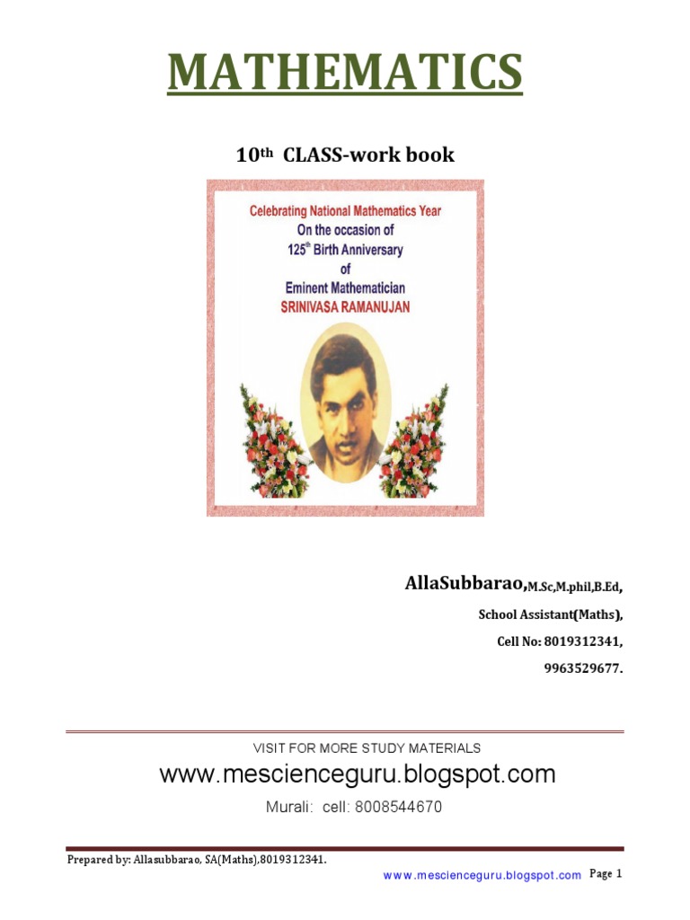 Work Book Maths PDF | PDF | Set (Mathematics) | Quadratic Equation