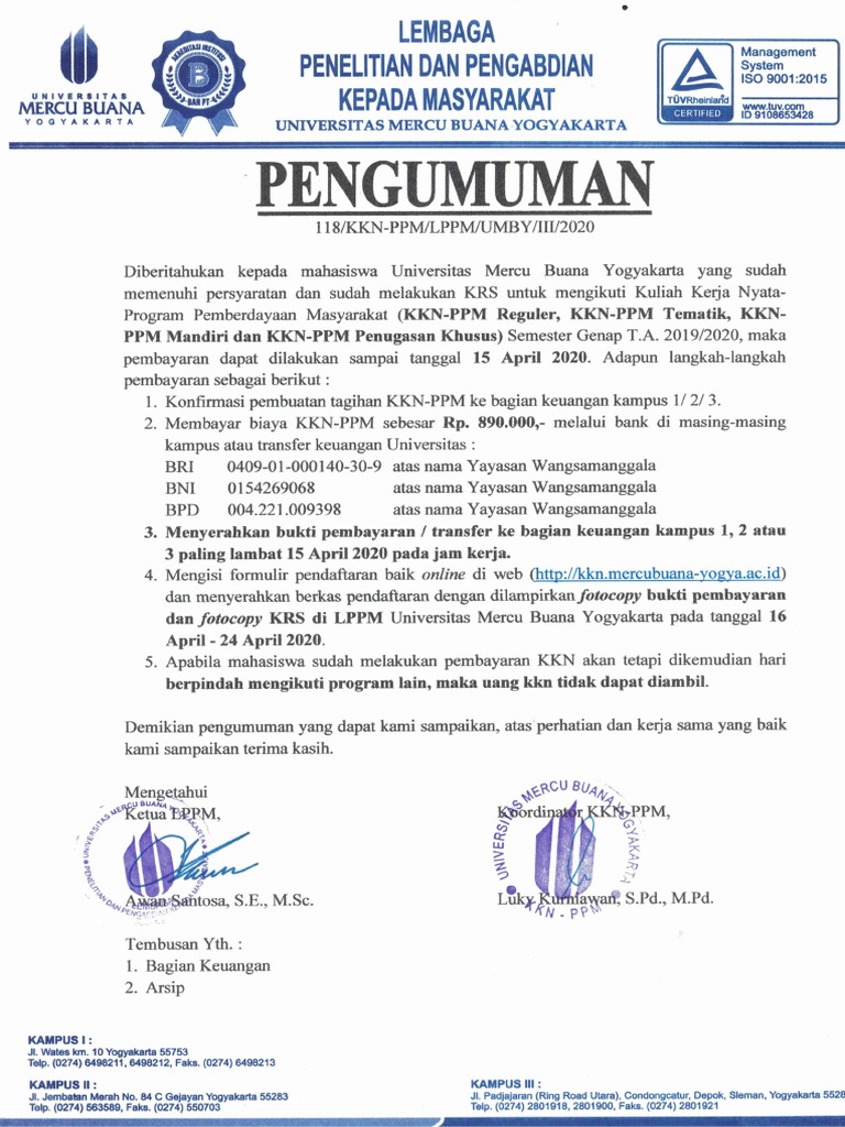118-KKN-PPM-LPPM-UMBY-III-2020 Pengumuman Pembayaran KKN-PPM Semester ...