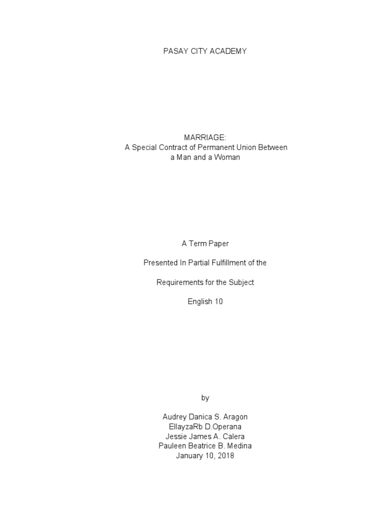 A Special Contract of Permanent Union Between Man and A Woman | PDF ...