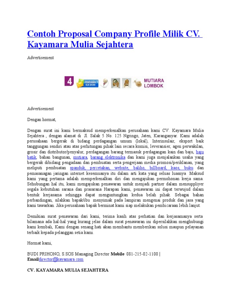 Contoh Proposal Company Profile Milik CV | PDF