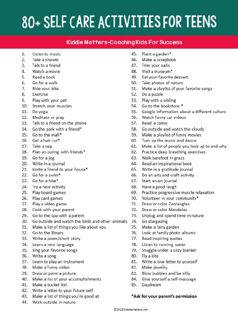 85 Self Care Activities For Teens | PDF