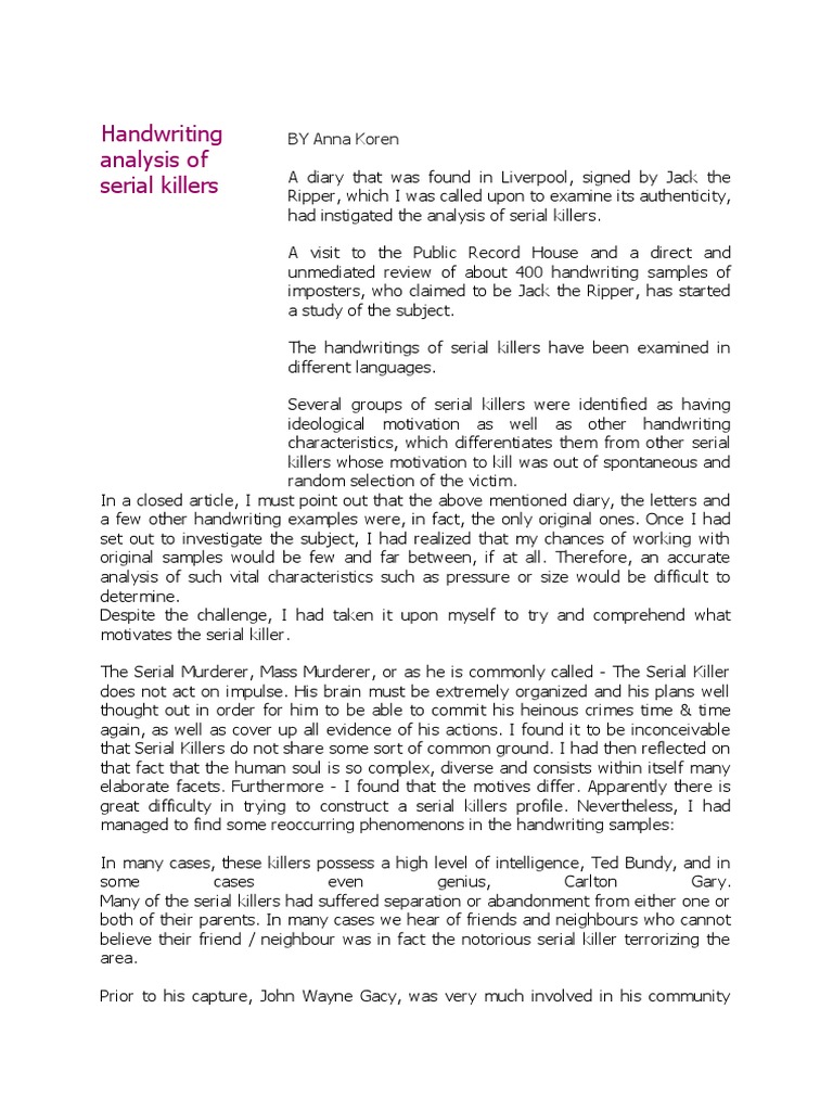 Handwriting Analysis of Serial Killers | PDF | Serial Killer | Jack The ...