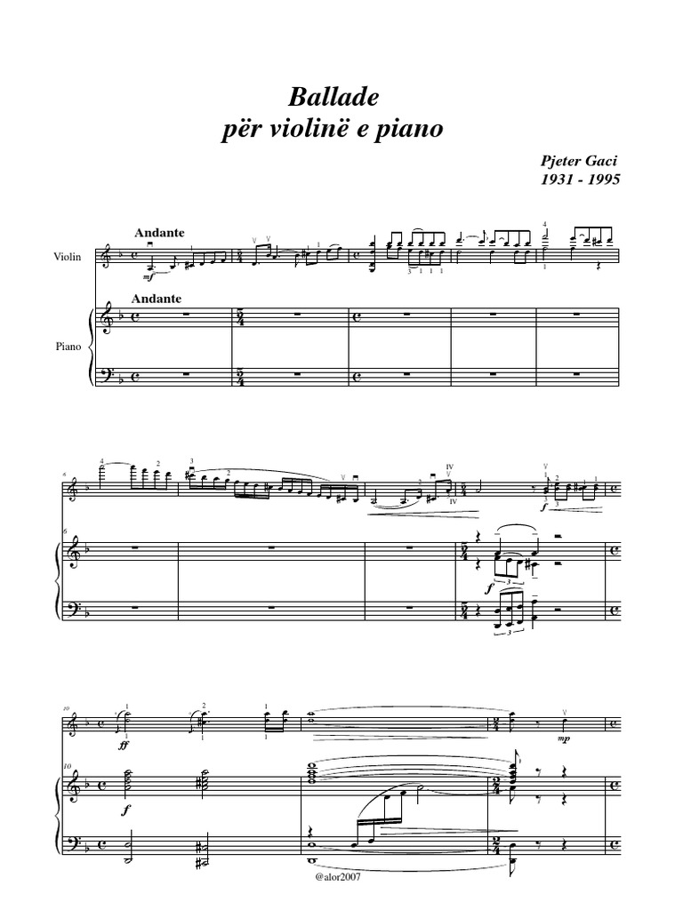 Pjeter Gaci - Ballade (Violin & Pno) | PDF | Divertissement (Général)