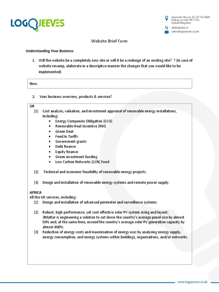 Website Brief Form Client | PDF | Renewable Energy | Photovoltaics