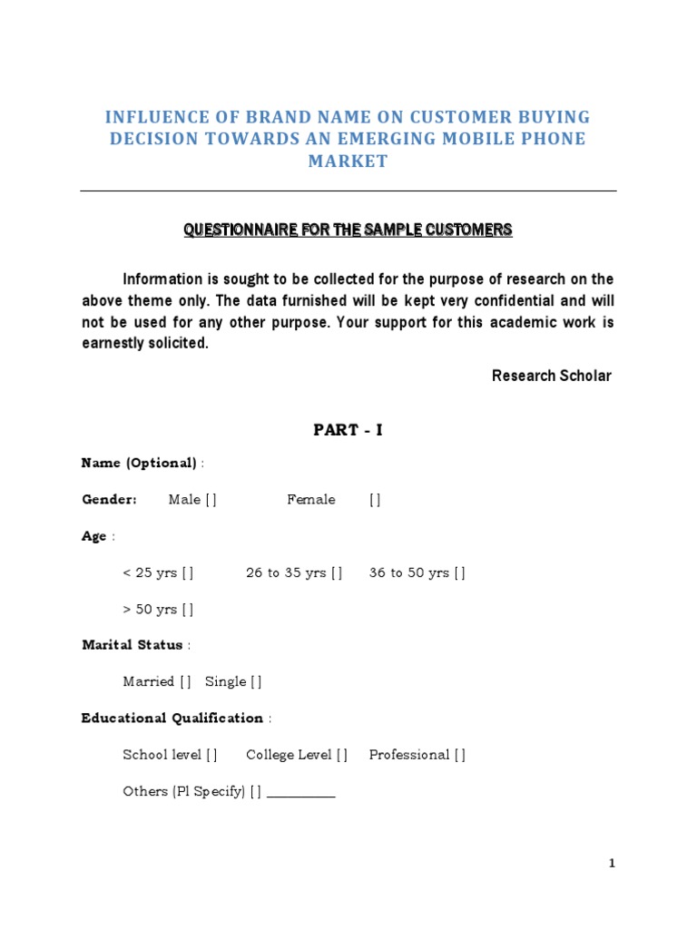 Brand Name Questionnaire | PDF | Word | Brand