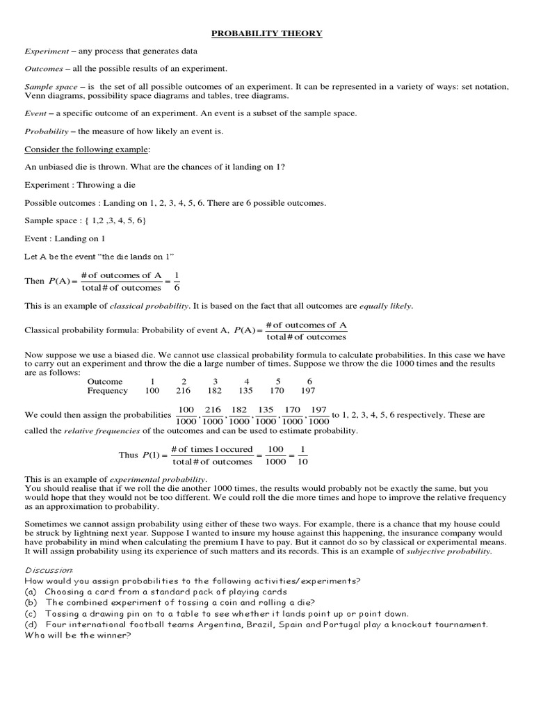 Probability Theory Notes Download Free Pdf Probability