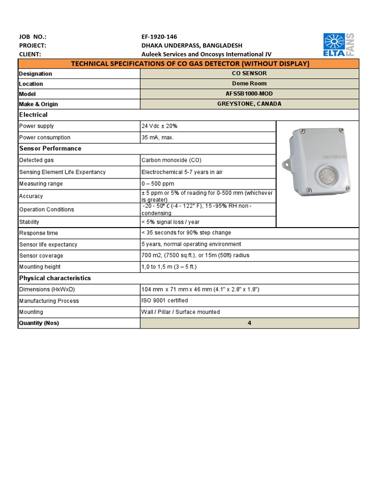 3.1 Co Sensor Technical Datasheet | PDF