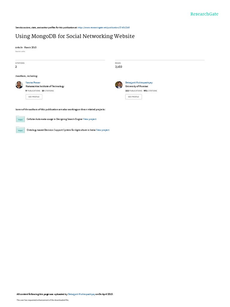 Using Mongodb For Social Networking Website Pdf Pdf Mongo Db No Sql 8544