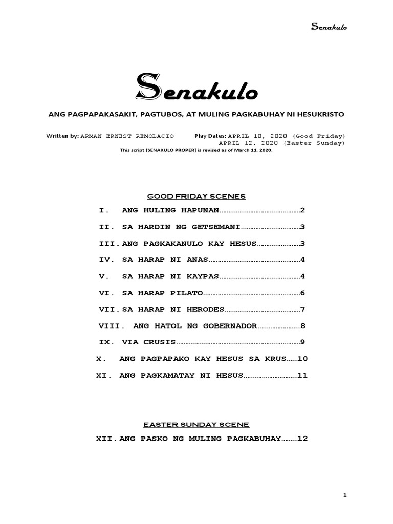 Senakulo 2020 Script For Good Friday | PDF