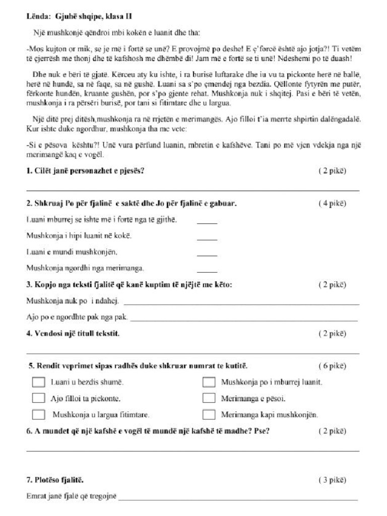 Grupi B Test Gjuhe Klasa E Ii Pdf