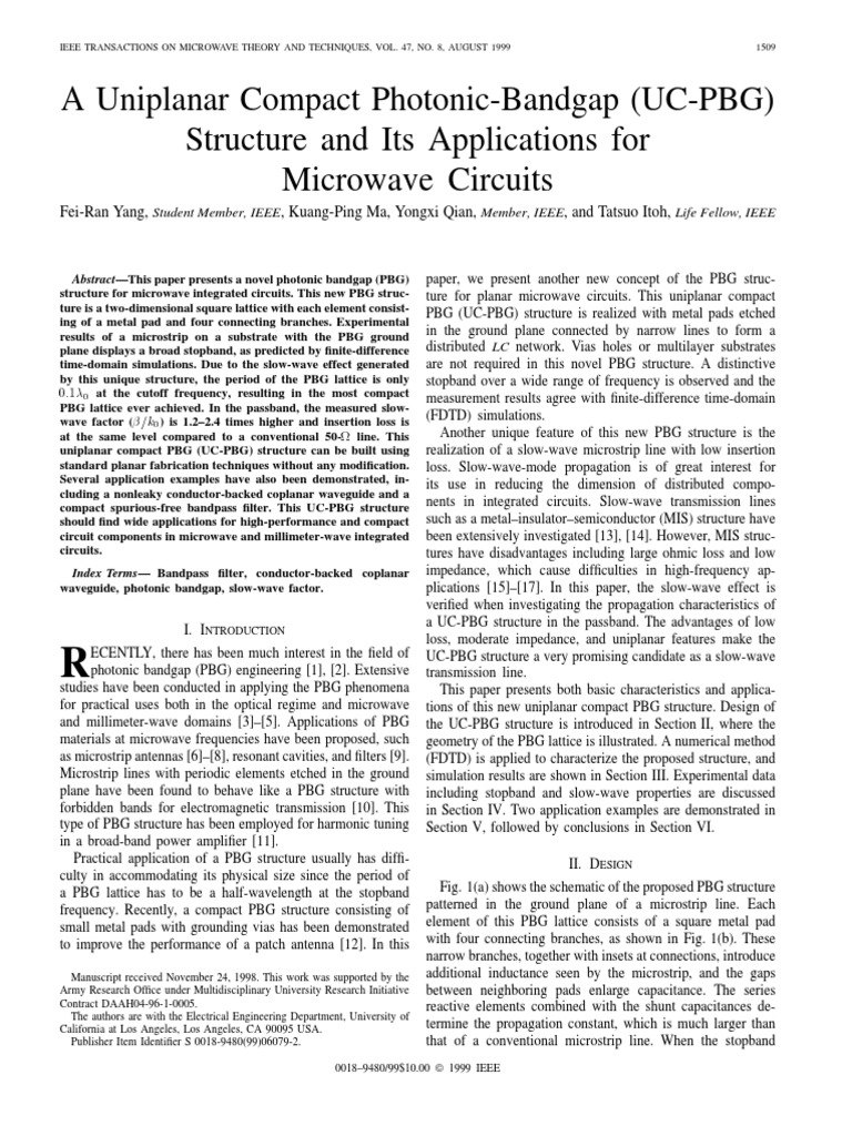 A Uniplanar Compact Photonic-Bandgap (UC-PBG) | PDF | Transmission Line ...