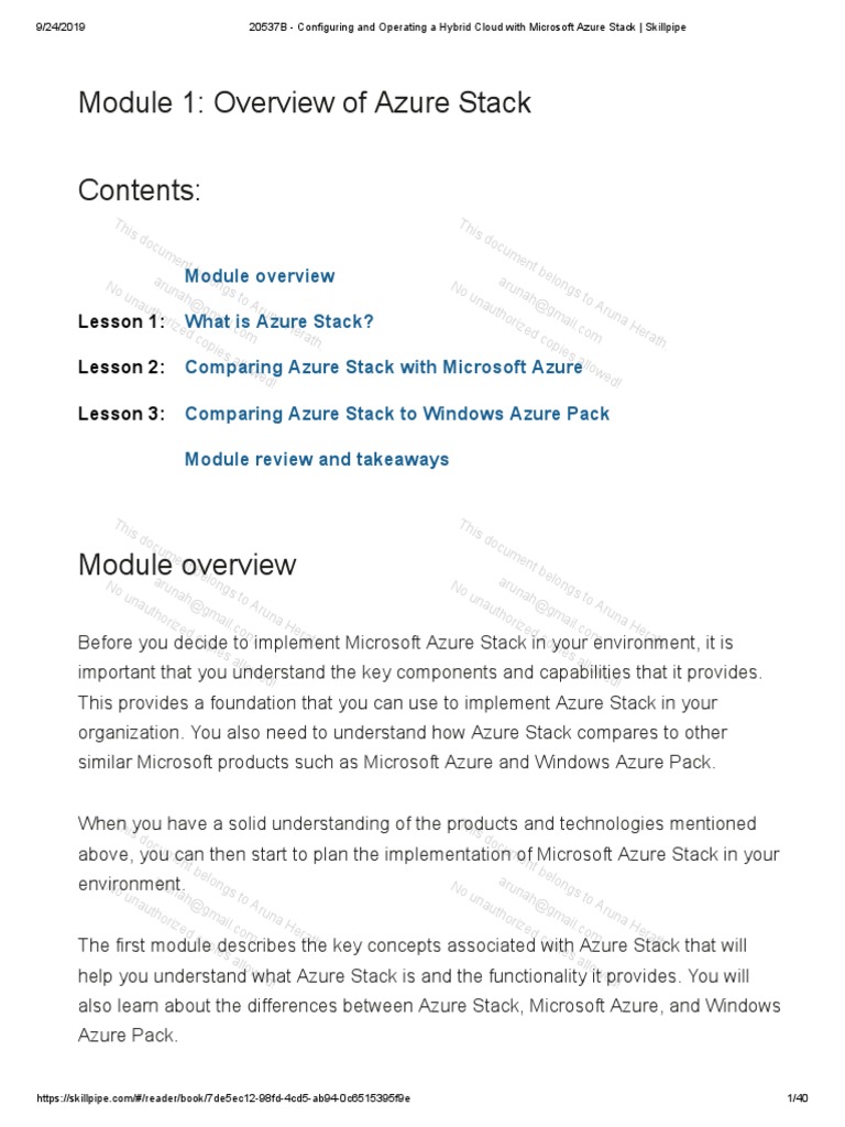 20537B - Configuring and Operating A Hybrid Cloud With Microsoft Azure Stack - Skillpipe PDF ...
