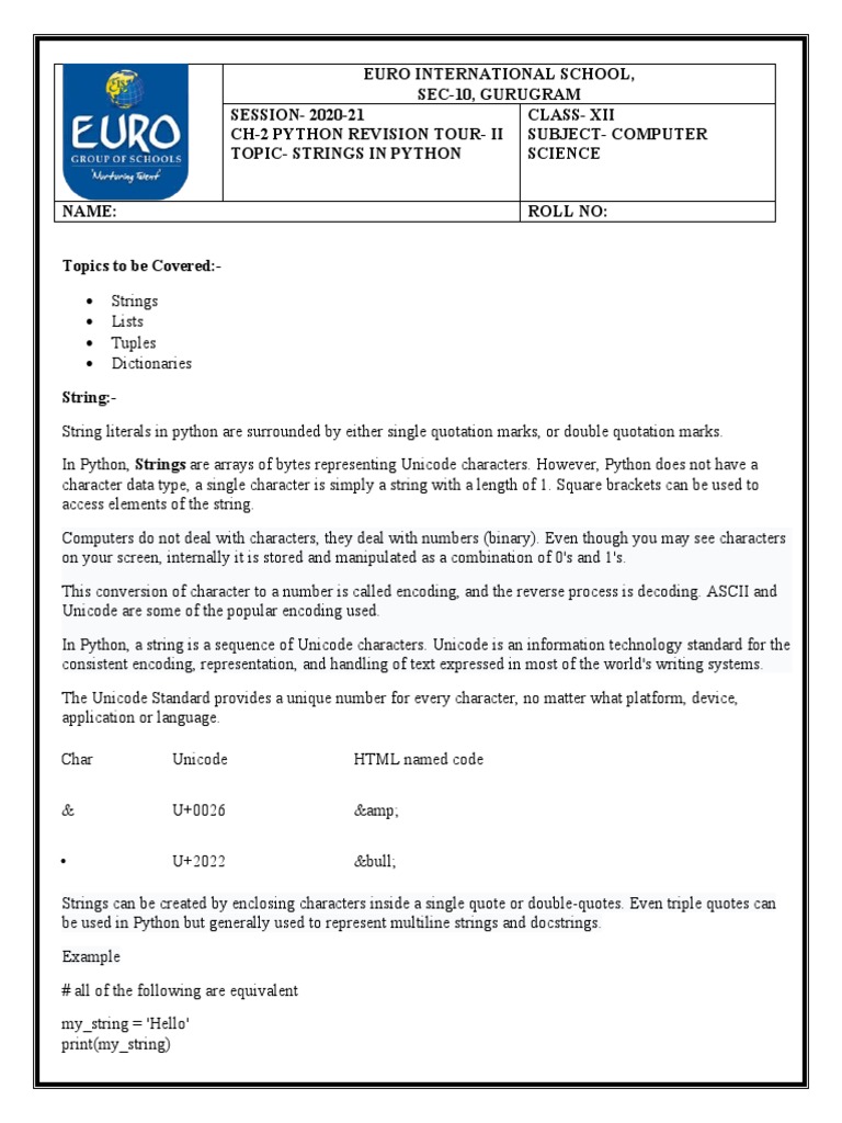 Class-12 Ch-2 Python Revision Tour-II | PDF | String (Computer Science ...