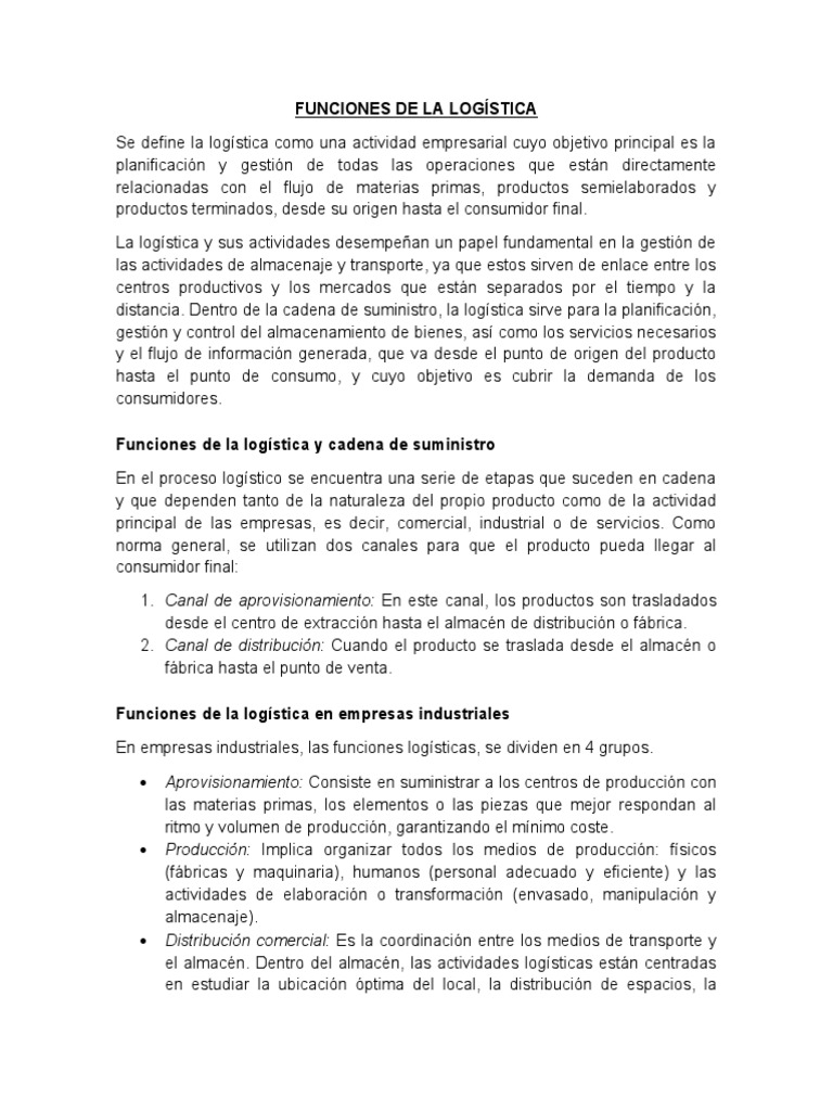 Las Funciones de La Logistica | PDF | Logística | Almacén