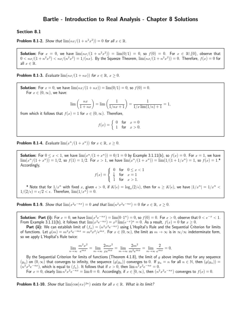 Bartle Intro To Real Analysis Solutions CH 8 PDF | PDF | Limit (Mathematics) | Continuous Function