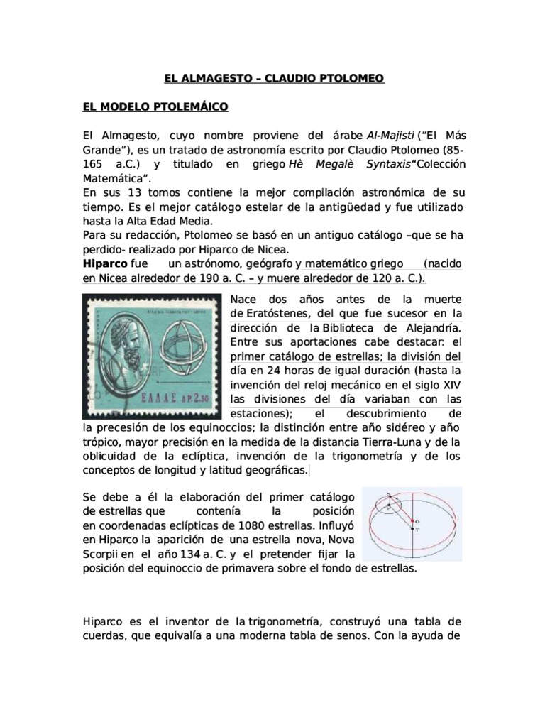 El Almagesto de Claudio Ptolomeo | PDF | Ptolomeo | Astronomía